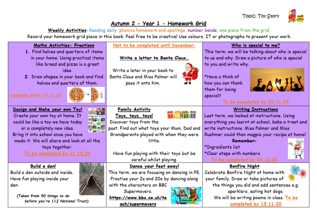 Autumn 2 2020 Homework Grids | Elvington Church of England Primary School