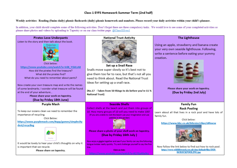 Summer 2 2021 Homework Grids | Elvington Church of England Primary School