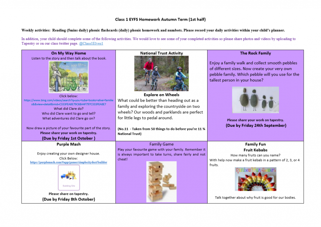 Autumn 1 2021 Homework Grids | Elvington Church of England Primary School