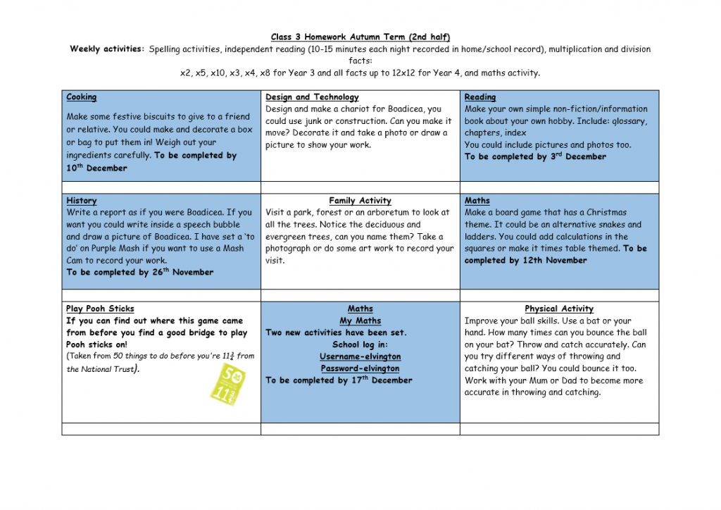 Homework Grids | Elvington Church of England Primary School