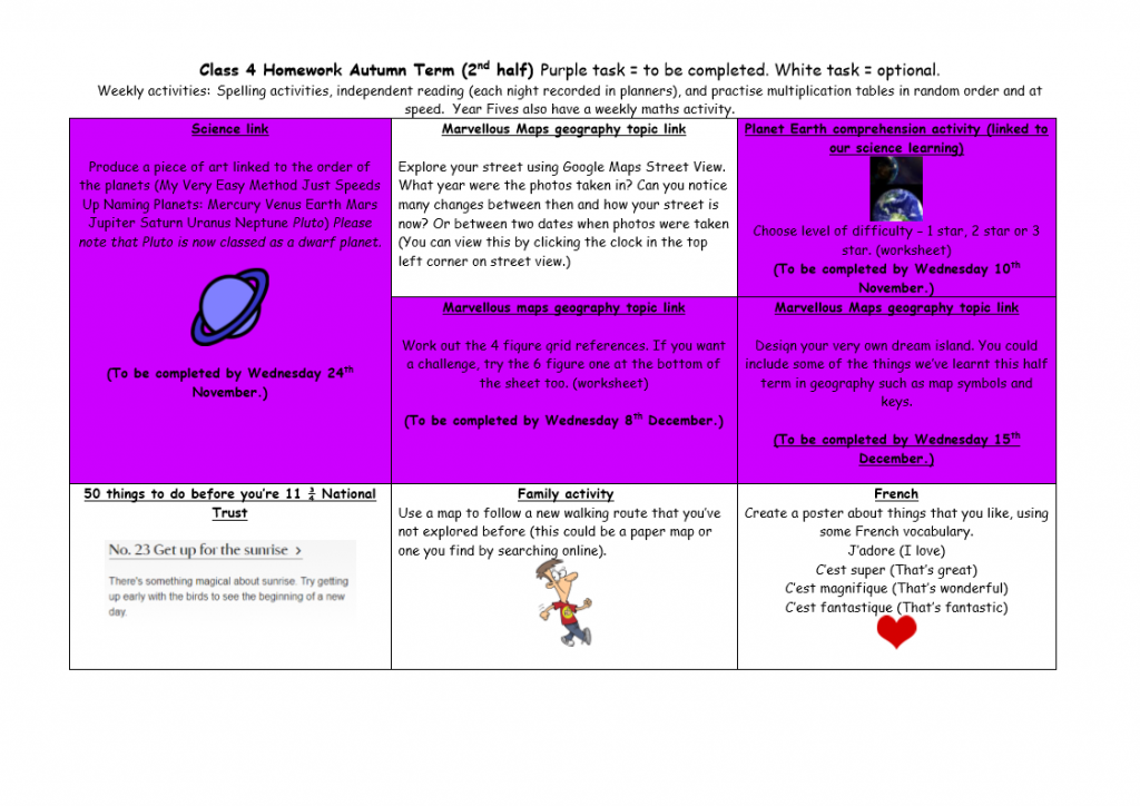 Homework Grids | Elvington Church of England Primary School