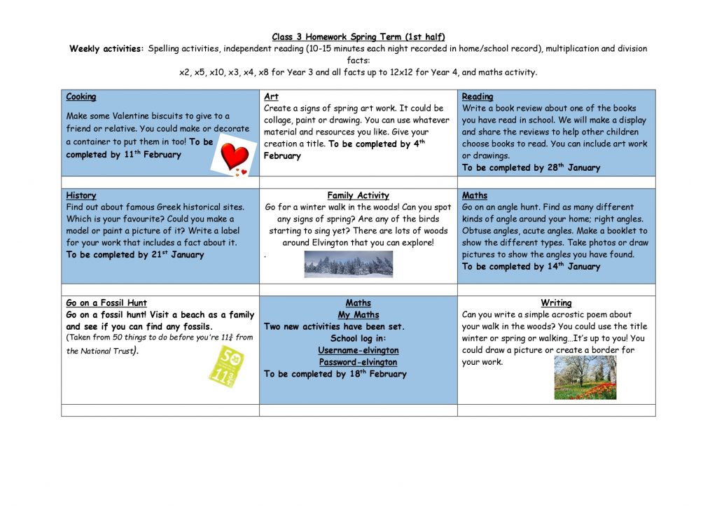Homework Grids | Elvington Church of England Primary School