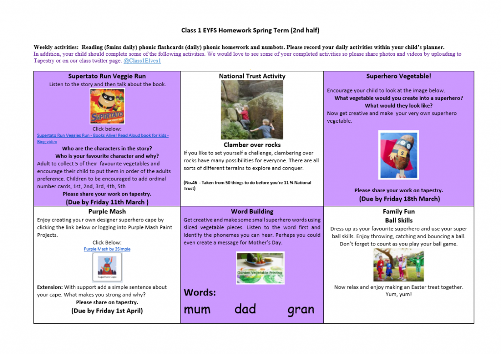 Homework Grids | Elvington Church of England Primary School