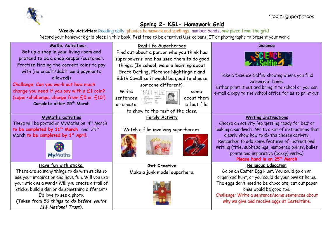 Homework Grids | Elvington Church of England Primary School