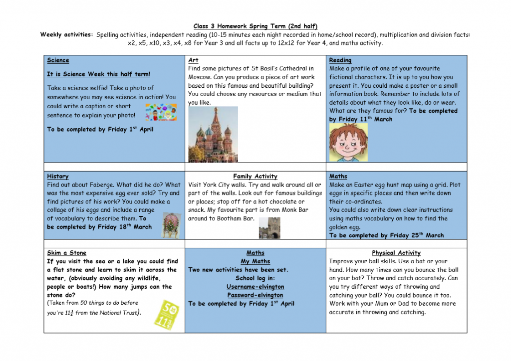 Homework Grids | Elvington Church of England Primary School