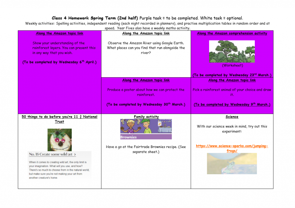 Homework Grids | Elvington Church of England Primary School