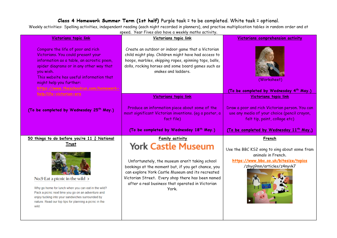 Homework Grids | Elvington Church of England Primary School