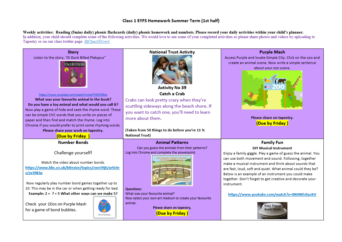 Homework Grids | Elvington Church of England Primary School