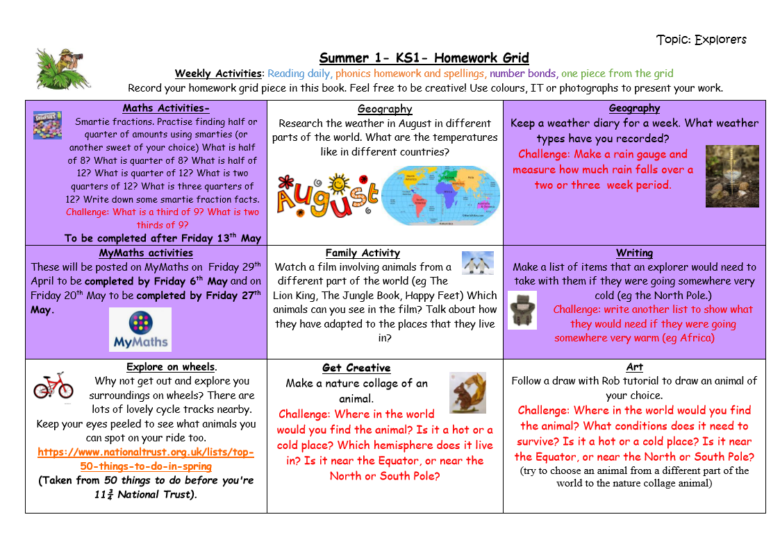 Homework Grids | Elvington Church of England Primary School