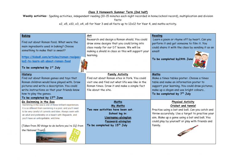 Homework Grids | Elvington Church of England Primary School