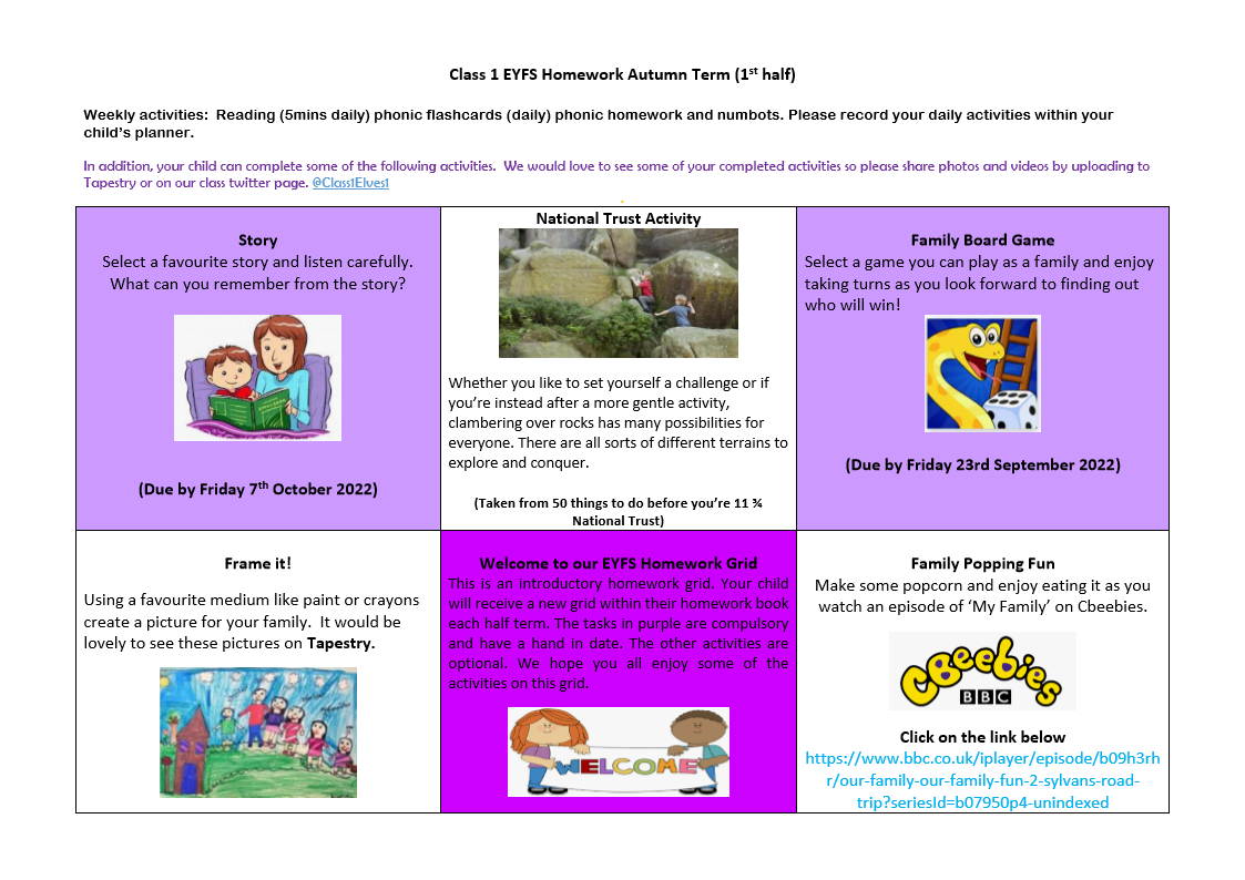 Homework Grids | Elvington Church of England Primary School