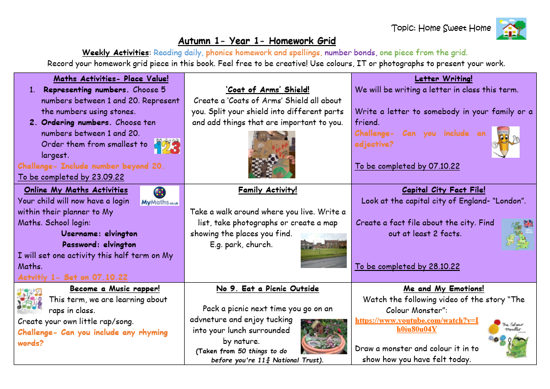 Homework Grids | Elvington Church of England Primary School