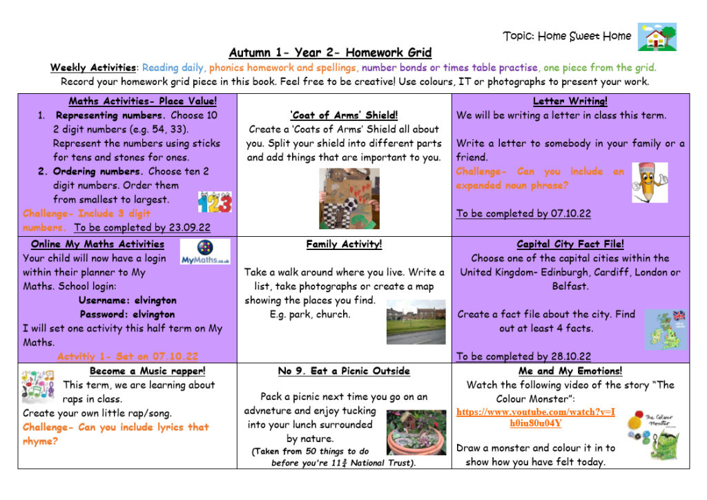 Homework Grids | Elvington Church of England Primary School