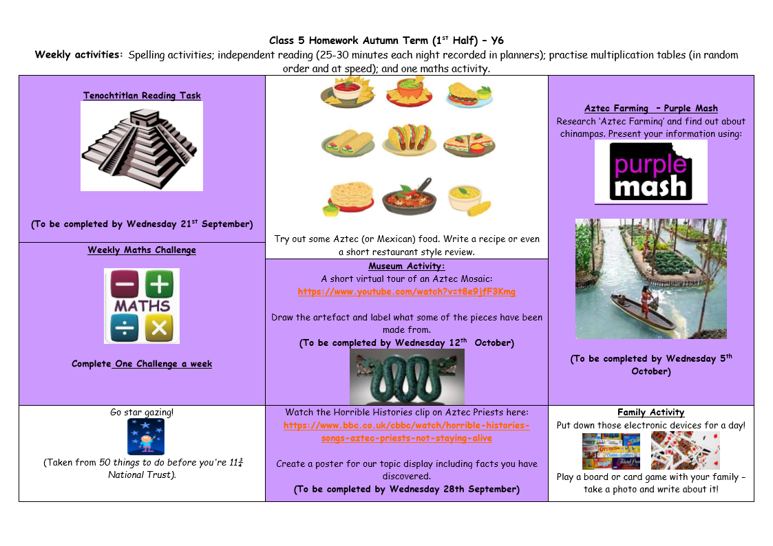 Homework Grids | Elvington Church of England Primary School