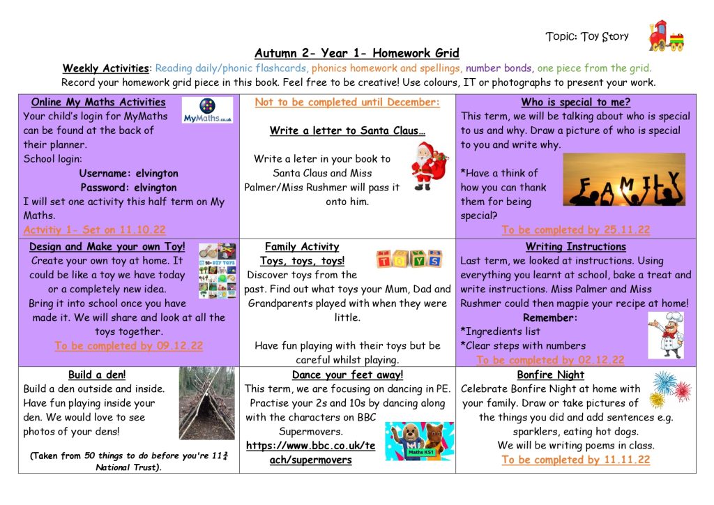 Homework Grids | Elvington Church of England Primary School