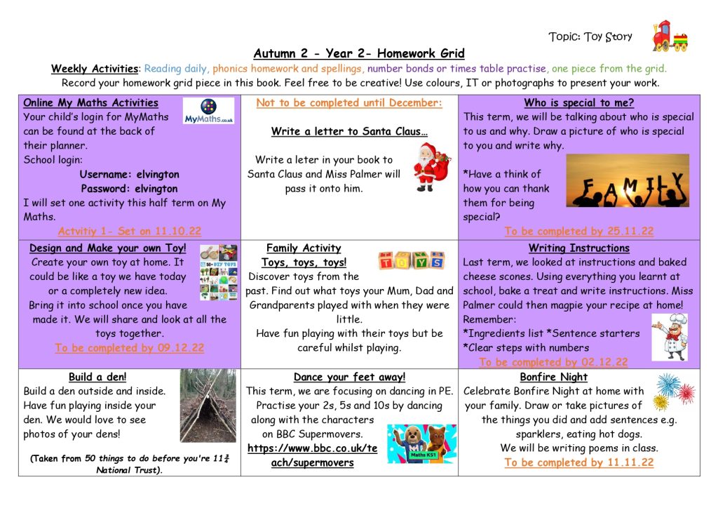 Homework Grids | Elvington Church of England Primary School