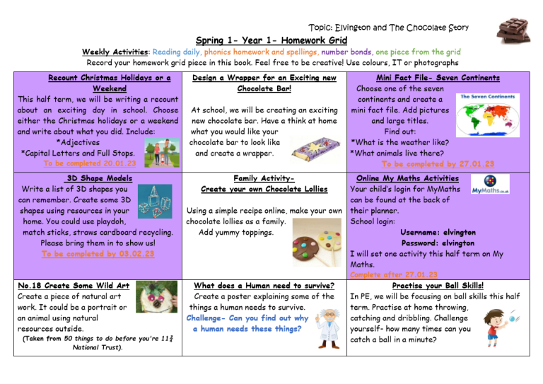 Homework Grids | Elvington Church of England Primary School