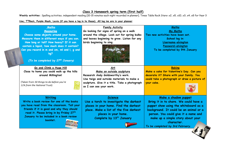 Homework Grids | Elvington Church of England Primary School