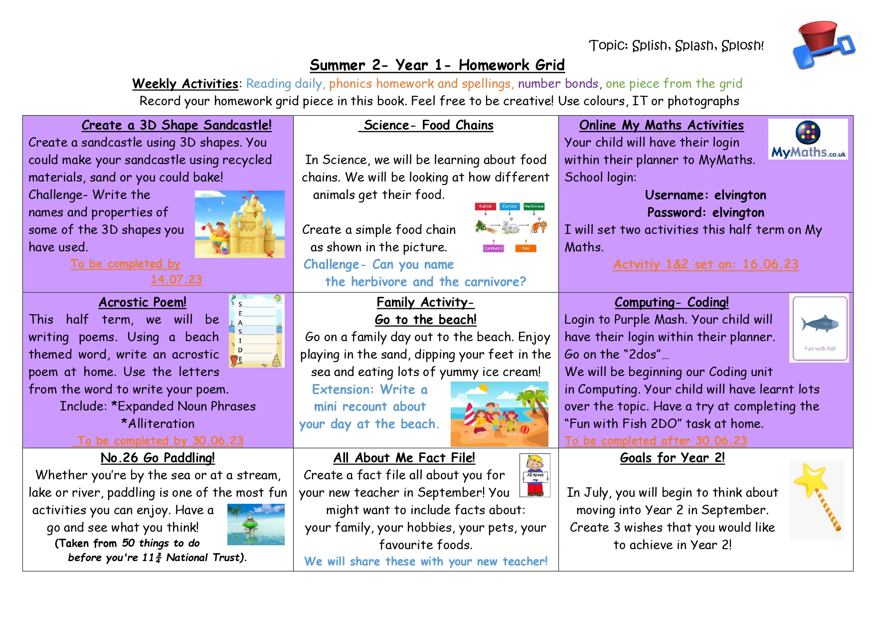 Homework Grids | Elvington Church of England Primary School