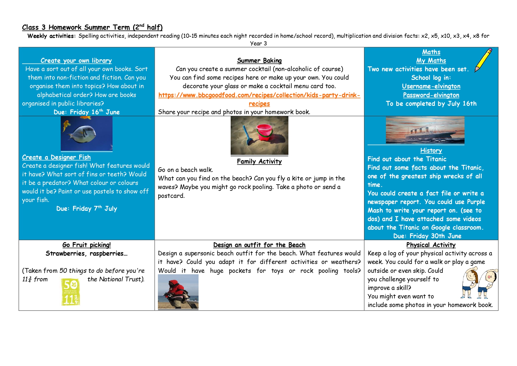 Homework Grids | Elvington Church of England Primary School