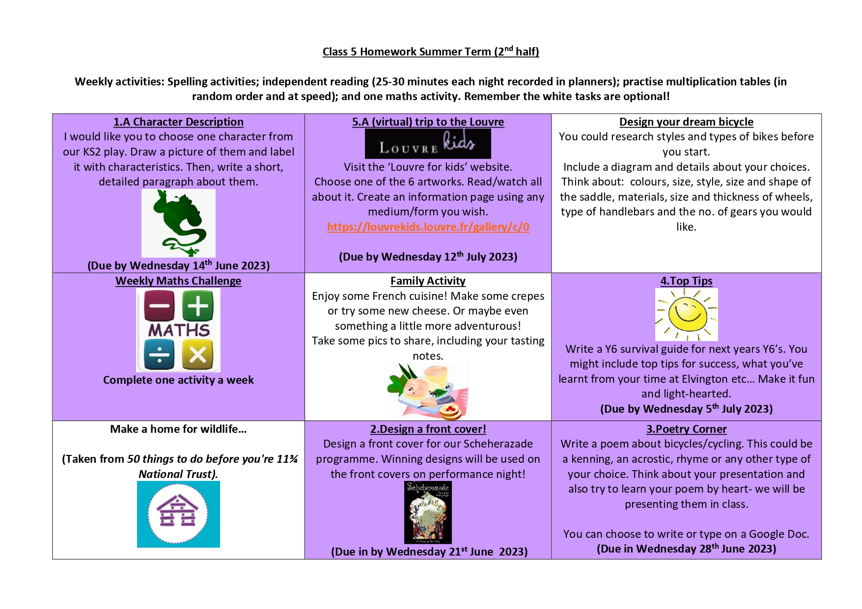 Homework Grids | Elvington Church of England Primary School