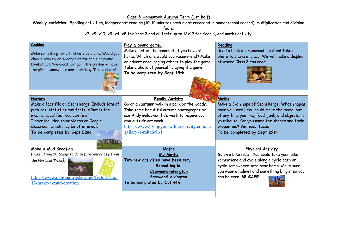 Homework Grids | Elvington Church of England Primary School
