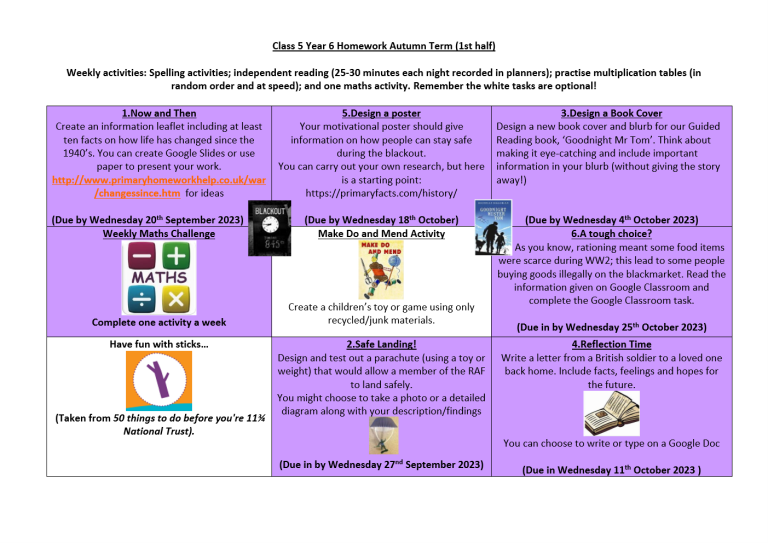 Homework Grids | Elvington Church of England Primary School