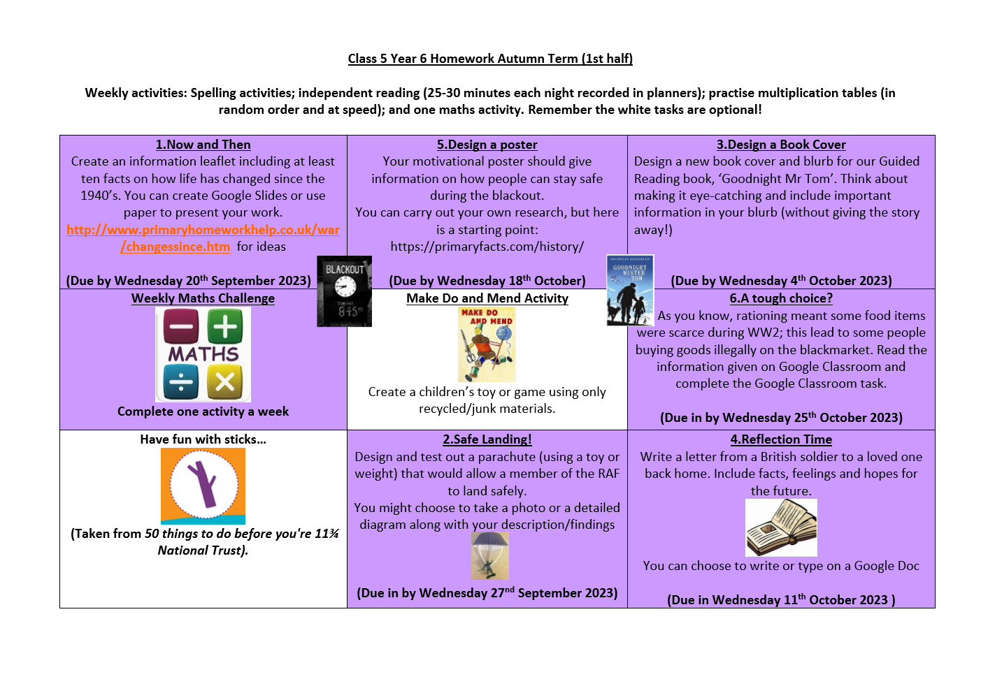 Homework Grids | Elvington Church of England Primary School