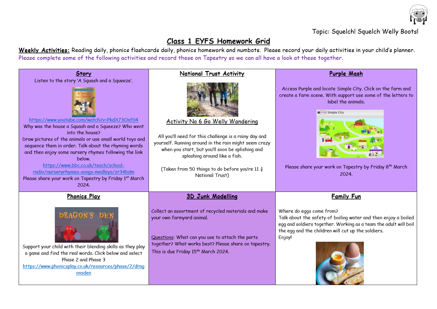 Homework Grids | Elvington Church of England Primary School