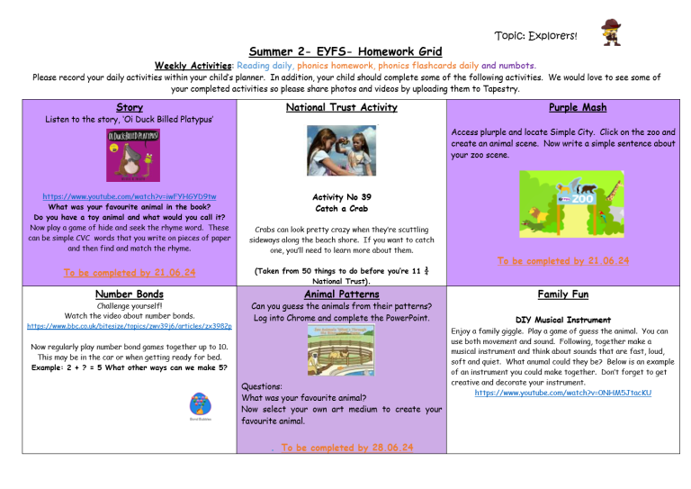 Homework Grids | Elvington Church of England Primary School