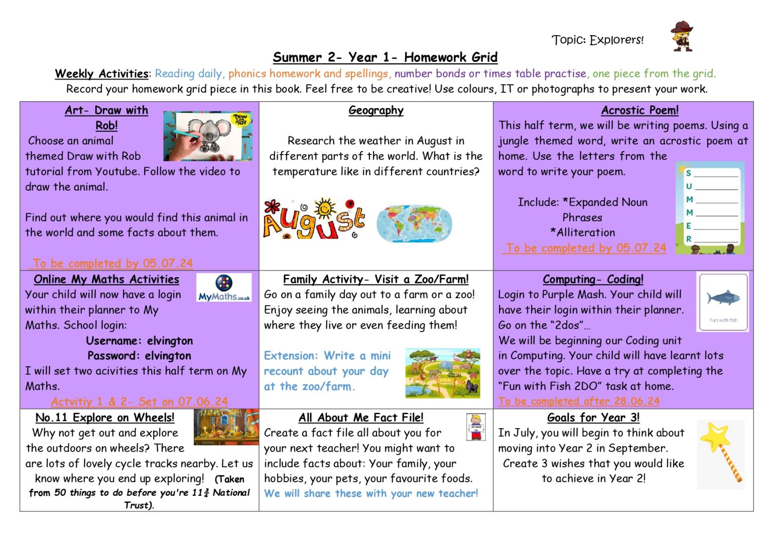 Homework Grids | Elvington Church of England Primary School