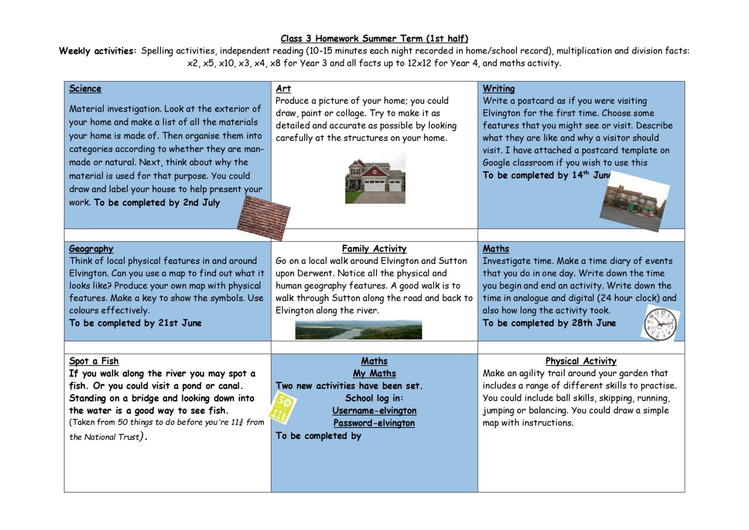 Homework Grids | Elvington Church of England Primary School
